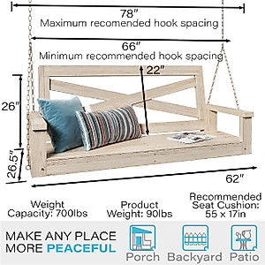 Porchgate Amish Heavy Duty 700 Lb Boardwalk Porch Swing W/Chains (5 Foot, Unfinished)