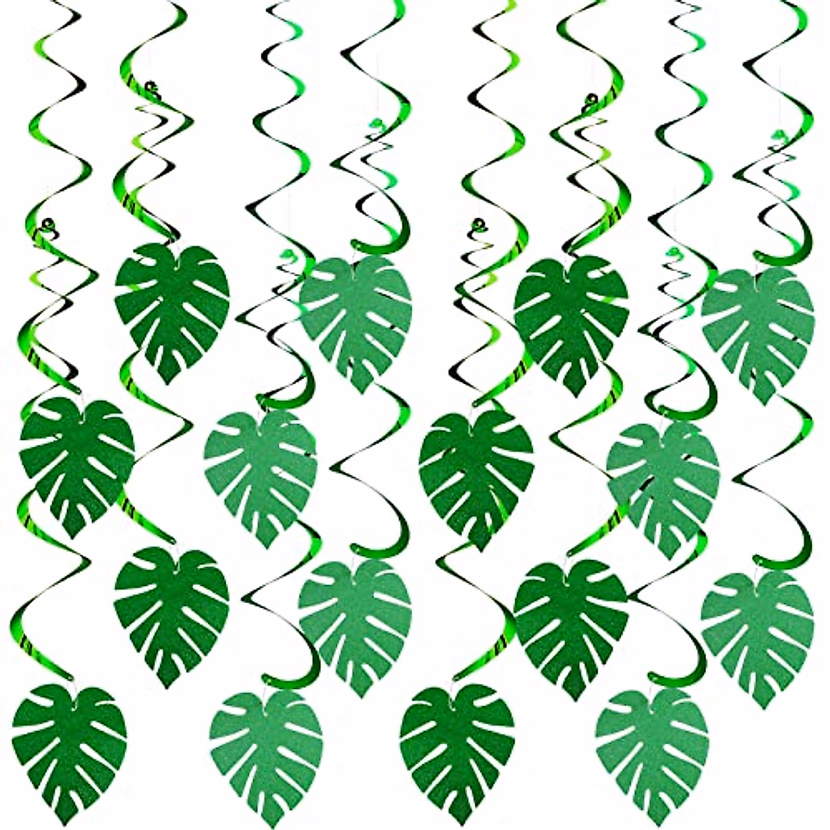 32 Pcs Palm Leaves Party Swirl Decorations Hanging Ceiling Green Decoration Swirls Luau Tropical Party for Hawaiian Baby Shower Birthday Supplies (Cute Style)