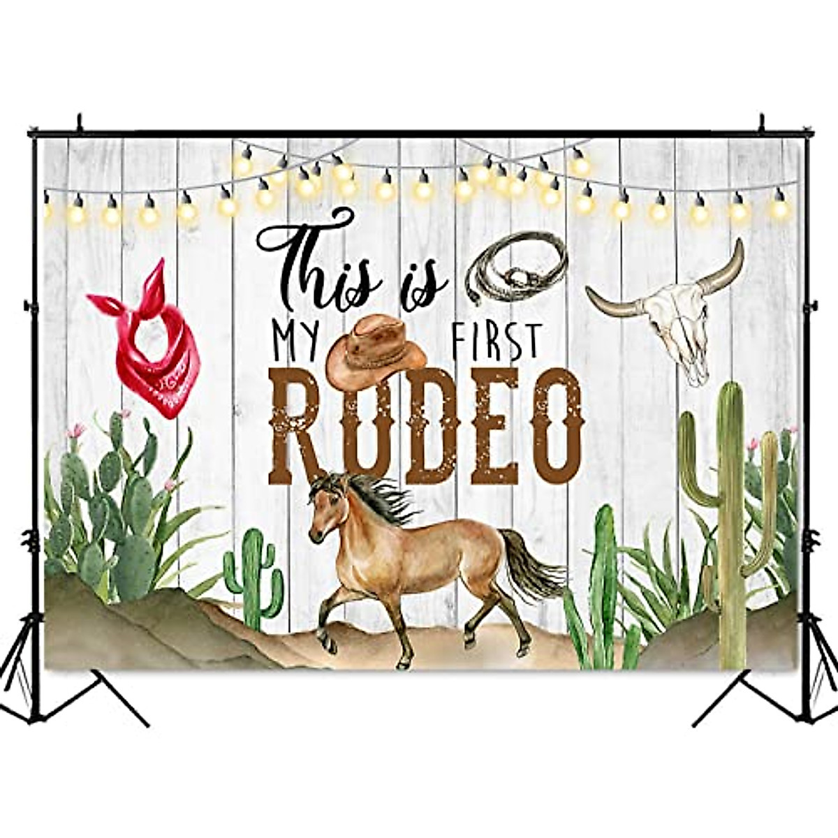 Mocsicka Cowboy 1st Birthday Backdrop Saddle Up Western Birthday Party Decoration This is My First Rodeo Backdround Party Banner Supplies Photo Props (7x5ft (82x60 inch))