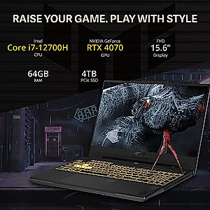 ASUS TUF F15 15.6” FHD Gaming Laptop, Intel Core i7-12700H, NVIDIA GeForce RTX 4070, 64GB RAM, 4TB SSD, RGB Keyboard, Numpad, Smart AMP Audio, Wi-Fi 6, Gray, Win 11 Pro, 32GB USB Card
