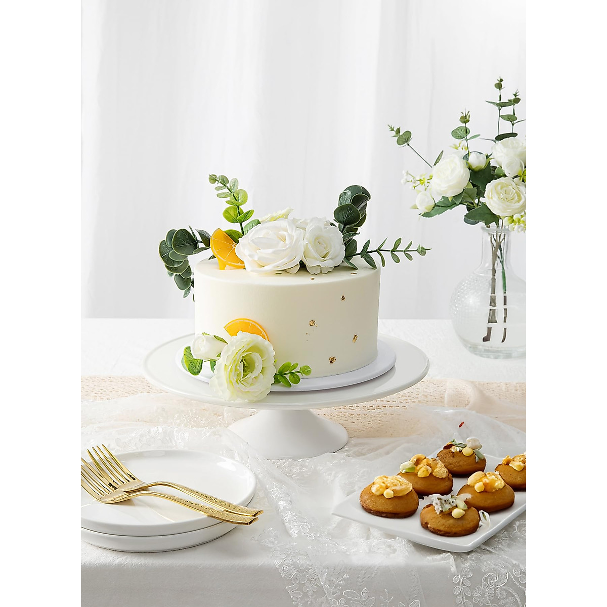 Sweese 10-Inch Porcelain Cake Stand, Round Dessert Stand, Cupcake Stand for Birthday Parties, Weddings, Baby Shower and Other Events, White