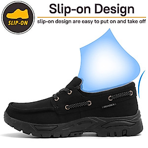 SUADEX Slip-On Loafers Steel Toe Shoes for Men Women Slip Resistant Work Puncture Safety Industrial Construction,Black 11 Women/9.5 Men