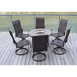 Pebble Lane Living 7pc Swivel Rocking All Weather Wicker Patio Furniture 42" Propane Fire Pit Set - Brown