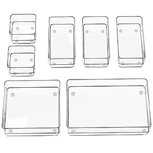 SMARTAKE 7-Piece Drawer Organizer with Non-Slip Silicone Pads, 4-Size Desk Drawer Organizer Trays Storage Tray for Makeup, Jewelries, Utensils in Bedroom Dresser, Office and Kitchen (Clear)