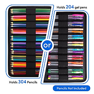 YOUSHARES 300 Slots Color Pencil Case - Pencil Holder with Handy Wrap & Zipper, Multilayer Holder for Prismacolor Colored Pencils & Gel Pen (Sunflower)