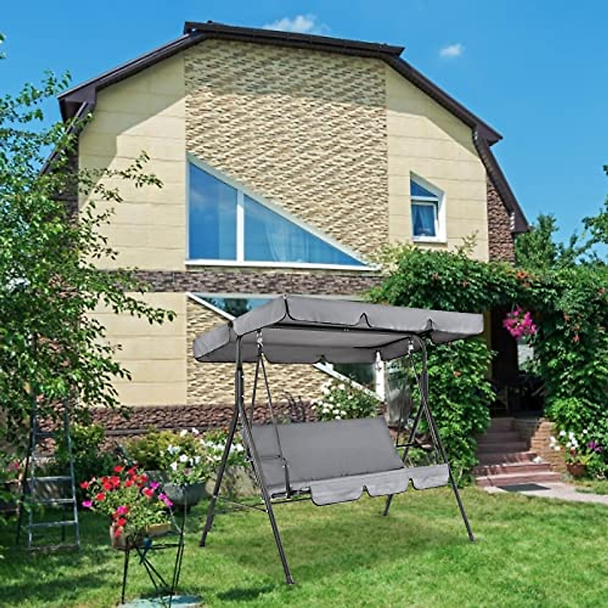 Patio Swing Cushion Cover, All Weather Patio Swing Cover Canopy Cover, 59x20x4in Waterproof Dustproof Swing Chair Protector, Patio Swing Cushion Cover Replacement for Courtyard & Garden