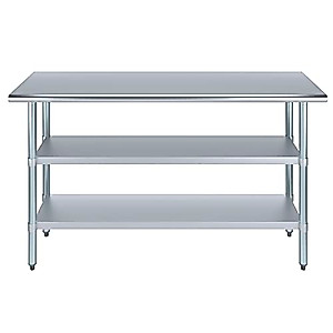 60" Long X 18" Deep Stainless Steel Work Table with 2 Shelves | Metal Food Prep Station | Commercial & Residential NSF Utility Table