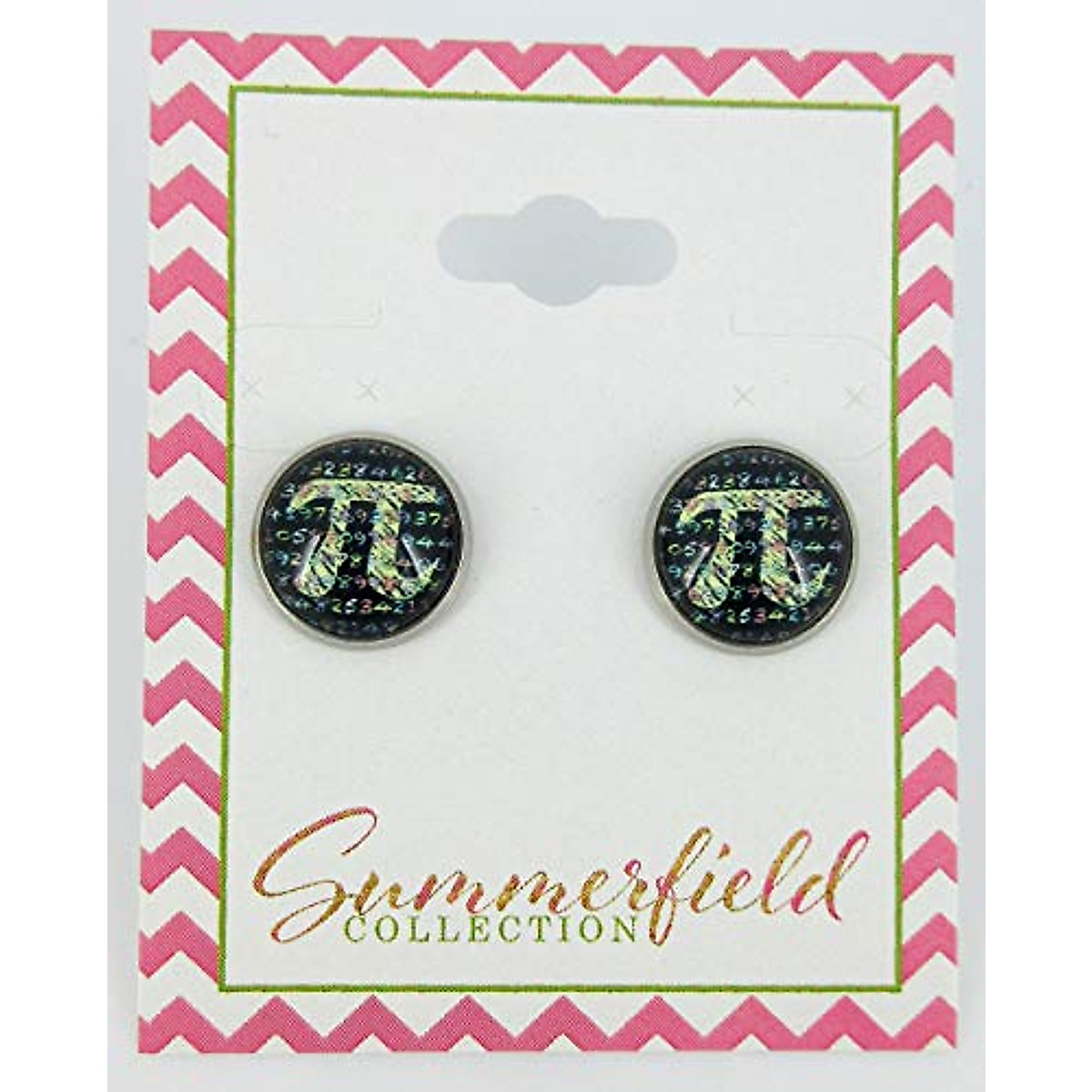 Stainless Steel Pi Print Glass Stud Earrings 12mm