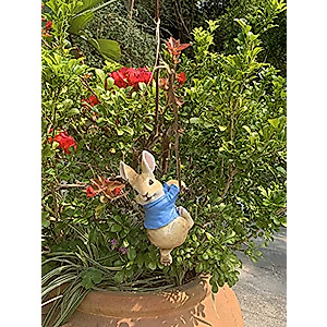 iRonrain Mini Garden Statues Hanging Bunny, Indoor Outdoor Decorations Cute Rabbit Planter Pots Hanger Art Décor Figurine Ornament for Easter Yard Home Garden Patio and Office (Blue)