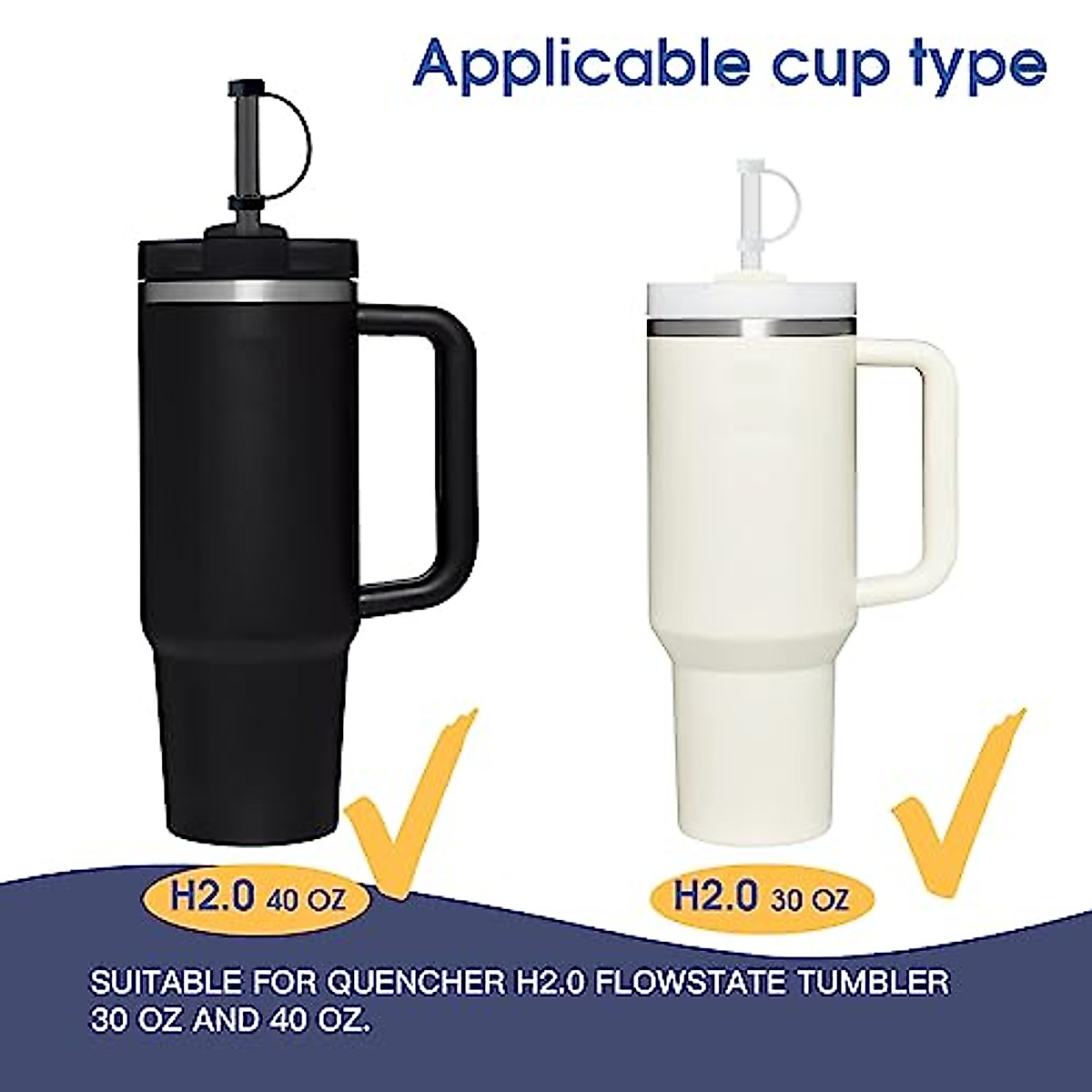 Laeuzn Silicone Spill-Proof Stoppers for Stanley Cup - Compatible with H2.0, 30oz/40oz Tumblers. Includes 2 Straw Cover Sets, 2 Square Spill Stoppers and 2 Round Leak Stoppers