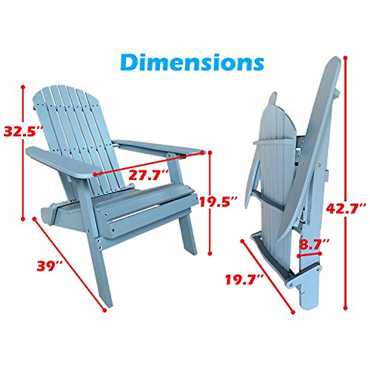 FDW Lawn Folding Adirondack Outdoor Patio Seating Fire Pit Wood Chairs for Adults Yard Garden w/Natural Finish, Turquoise