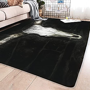 Rustic Western Rugs Bull Skull Area Rugs Non-Slip Throw Rugs Floor Carpet Runner Rugs Doormat Home Decor for Kitchen Bedroom Living Room 94x63inch