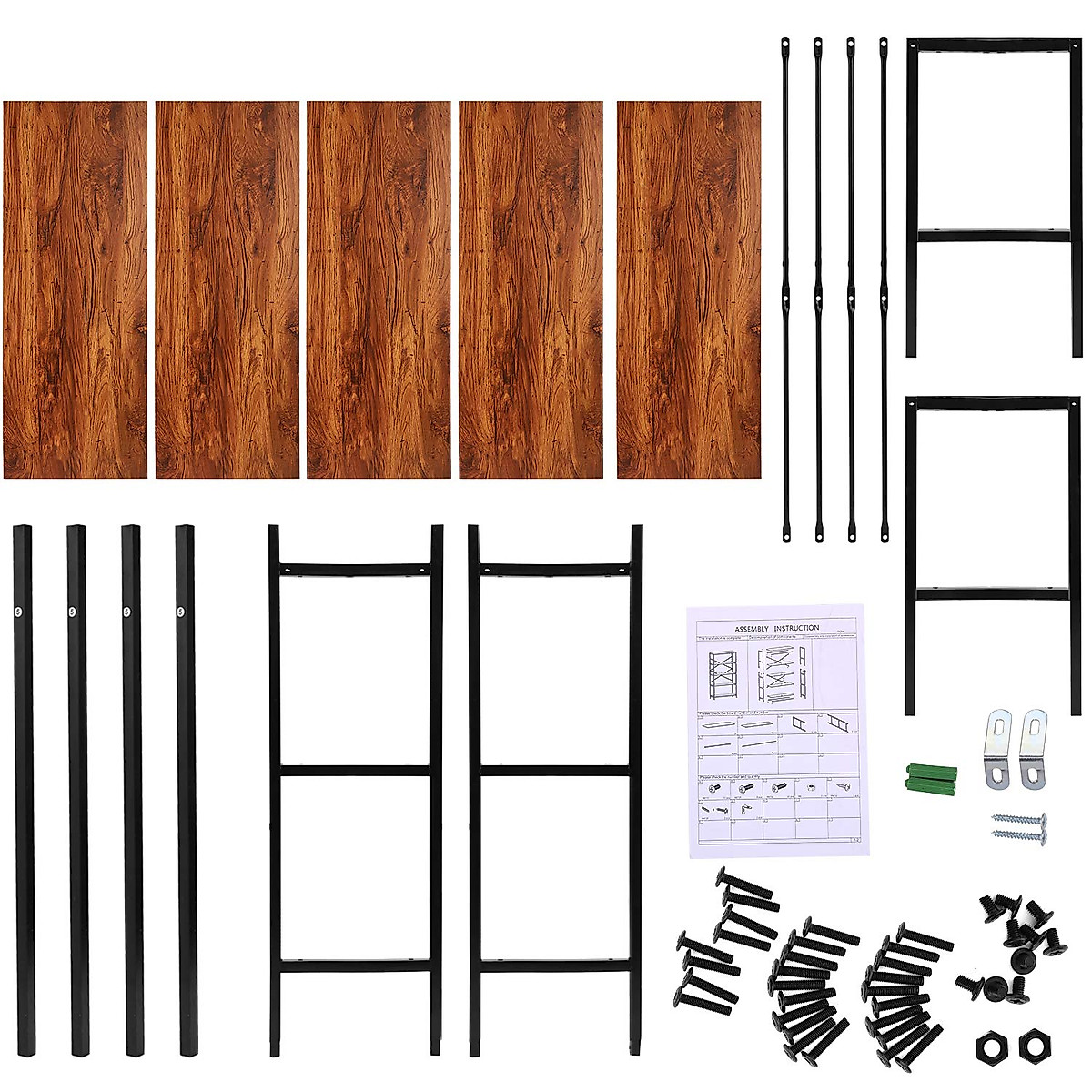 4 Shelf Bookcase, Bookshelf Industrial Style Metal and Wood Bookshelves, Open Wide Home Office Book Shelf