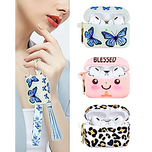 Airpods Pro 2 Case with Keychain Wristlet, Soft Cute Luminous Airpods Pro 2nd Generation Case Cover with Wrist Key Lanyard for AirPods Pro 2nd Generation (2022 Released) Gifts for Women Butterfly