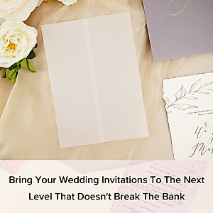 Puremigo 100 Pack Pre-Folded Vellum Jackets for 5x7 Invitations - Vellum Paper 5x7 Jackets - 115GSM Vellum Wedding Invitations Wraps - Transparent Wedding Invitations Jacket