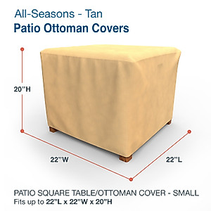 Budge P4A05SF1 All Seasons Square Patio Table / Ottoman Cover Lightweight, UV-Resistant, Small, Tan