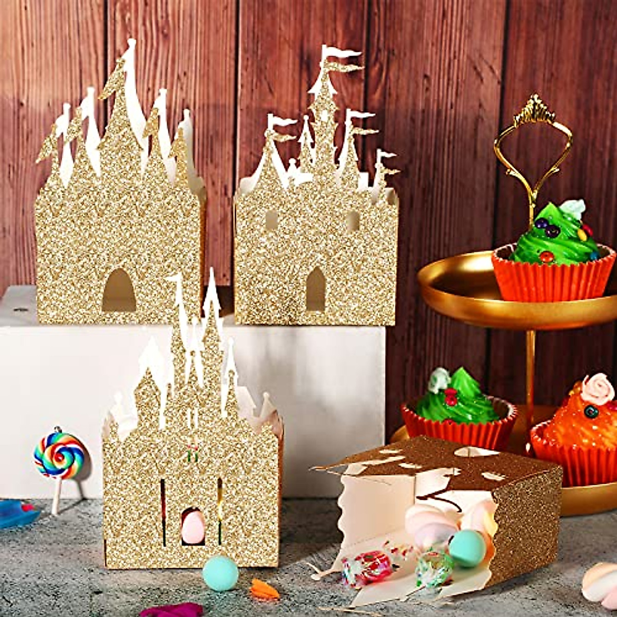 20 Pieces Gold Castle Box Princess Candy Glitter Favor Treat Boxes Party Decorations Baby Shower Wedding Supplies
