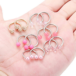 SCERRING 6 Pairs 14G Stainless Steel Horseshoe Nipple Rings Hoop Cartilage Earrings Nipplerings Piercing Jewelry for Women Men 16mm Rose Gold