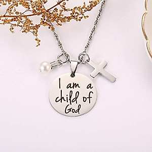 IDS Bible Verse Necklace I Am A Child of God Necklace - Baptism Gifts, Baby Shower, Godchild Gift Cross Necklace