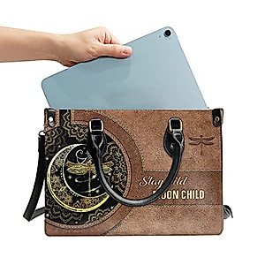 64HYDRO Stay Wild Moon Child Dragonfly Purses for Women, Shoulder Bag, Handbags for Women, Cute Gifts, Valentines Day Gifts for Her, Gifts for Sisters, Daughter, Mom, Friends - Travel Work Leather Bag