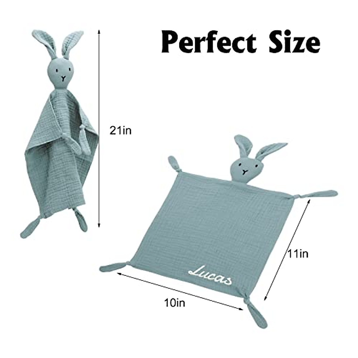 SWIMFUN Personalized Muslin Lovey Blanket, Embroidered Baby Security Blanket Bunny Comforter, Soft Sleeping Toy, Personalized Baby Gift, Custom Name