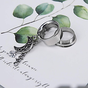 ZS Vintage Moon Dangle Ear Tunnels Plug Stainless Steel Screw Ear Gauge Feather Chain Ear Expander Flesh Tunnels Piercing (Moon,4g(5mm))