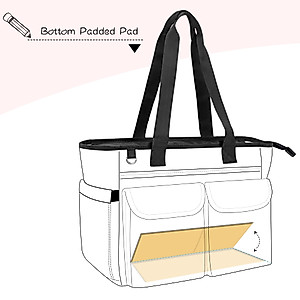 LoDrid Teacher Tote Bag with Bottom Pad, with Separated Storage Laptop Layer (up to 15.6 Inch), Teacher Carry Bag with Large Compartment, Teacher Bags and Totes for Women, Black