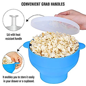 PrettyCare Microwave Popcorn Popper, Silicone Popcorn Popper Bowl, Collapsible Popcorn Maker, BPA Free and Dishwasher Safe Popcorn Machine (Light blue)