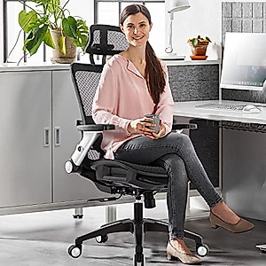 Ergonomic Mesh Office Chair with Footrest, High Back Computer Executive Desk Chair with Headrest and 4D Flip-up Armrests, Adjustable Tilt Lock and Lumbar Support-Black