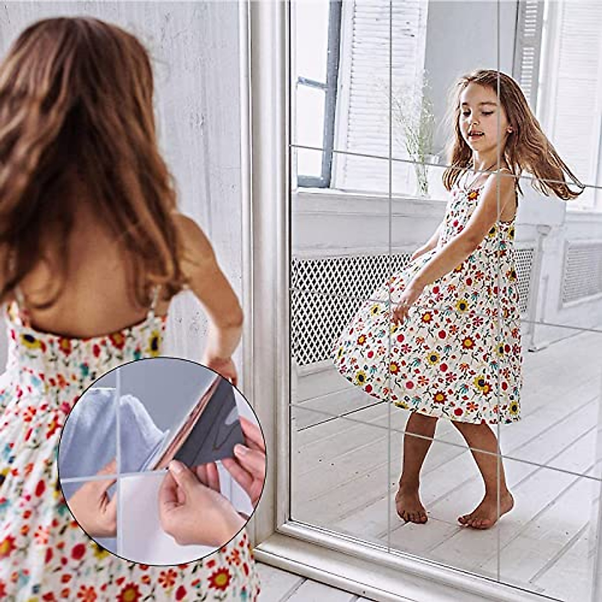 16 Pack Acrylic Flexible Mirror Sheets, 12 x 12 in Mirror Tiles Self Adhesive Square Cuttable Mirror Wall Stickers Non Glass Acrylic Safety Reflective Mirror for DIY Craft Home Wall Decoration