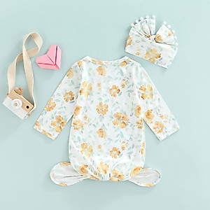 Infant Newborn Baby Girls Floral Sleep Gown Headband Sleepwear Romper Sleeping Bags Outfits (Floral&GreenYellow, 0-3 Months)