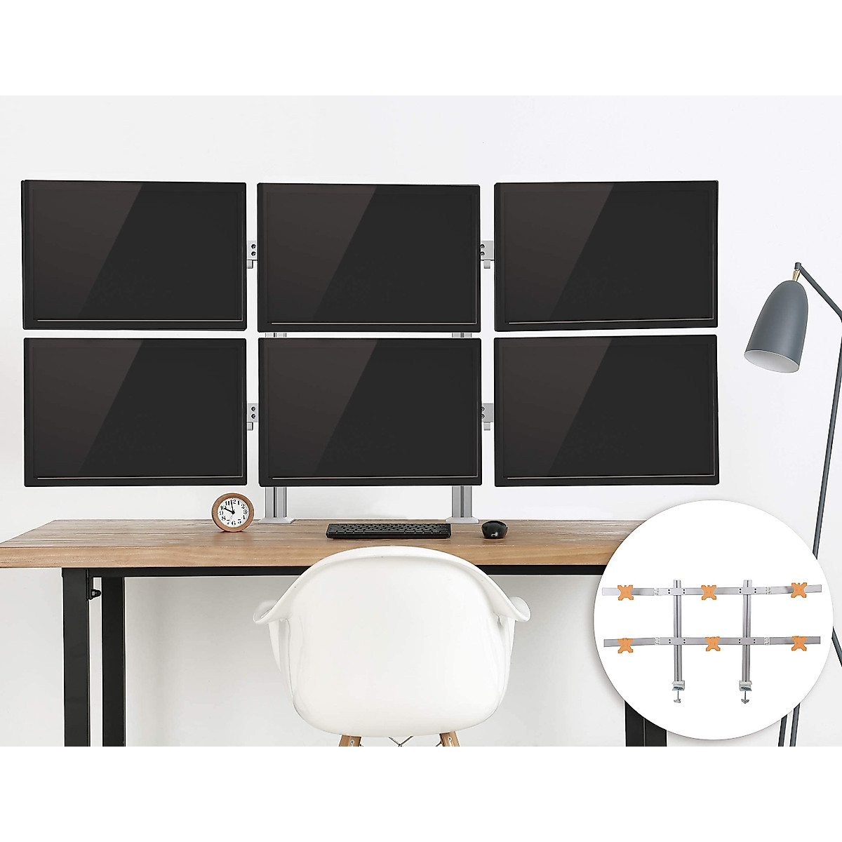Stand Steady 6 Monitor Mount Desk Setup - Heavy-Duty Height Adjustable Monitor Stand, Swivel Arm with Clamp-On Base, 6 Screen VESA Mount Fits Most LCD/LED Monitors 17-32 in. (Silver, 6 Mounts)