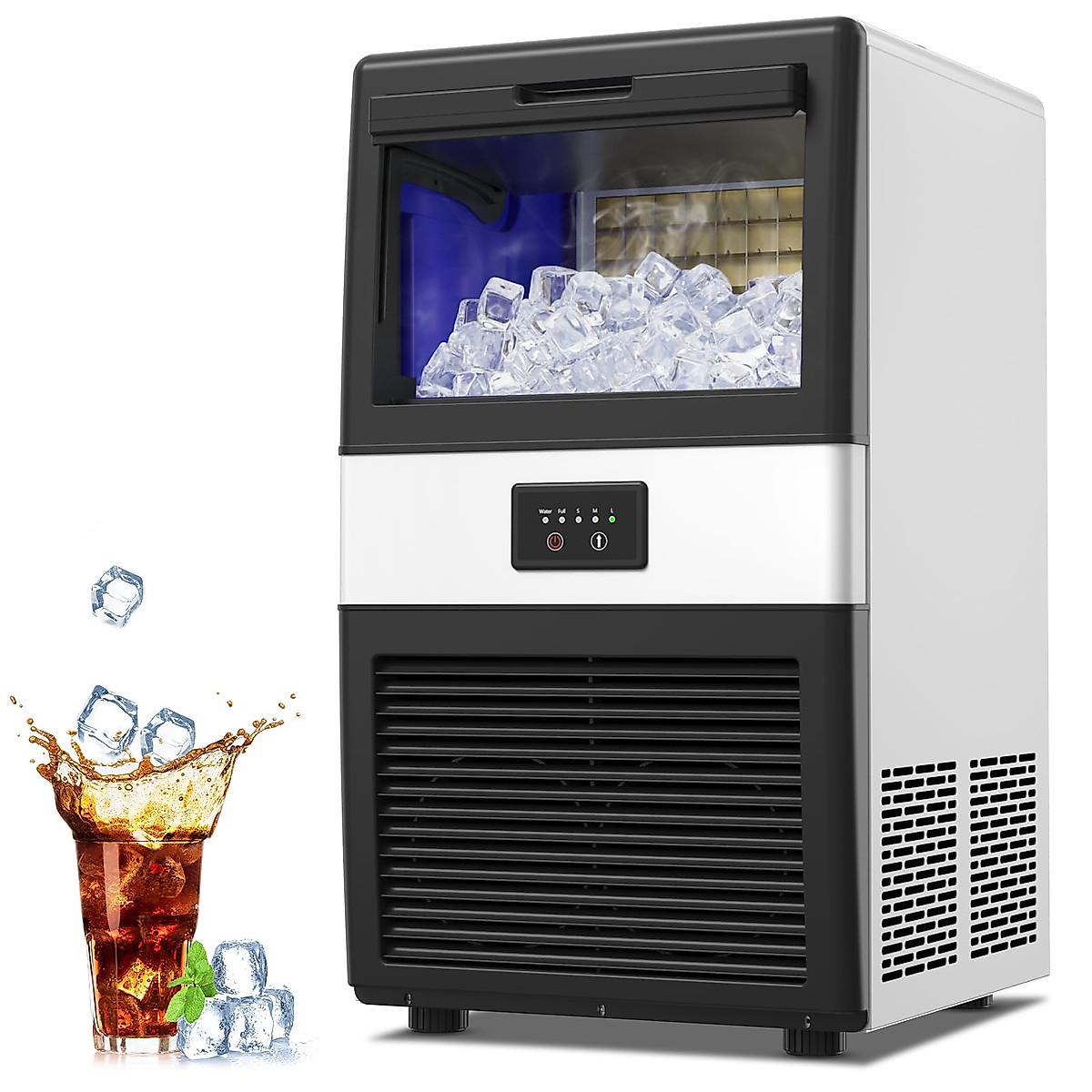 Commercial Ice Maker Machine, 70lbs/24H Stainless Steel Under Counter ice Machine with 10lbs Ice Storage Capacity, Freestanding Ice Maker