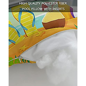 Recliner Head Pillow Ledge Loungers Chair Pillows with Insert Summer Beach Surfboard Cartoon Palm Tree Lumbar Pillow with Adjustable Strap Outdoor Waterproof Patio Pillows for Beach Pool, 2 PCS