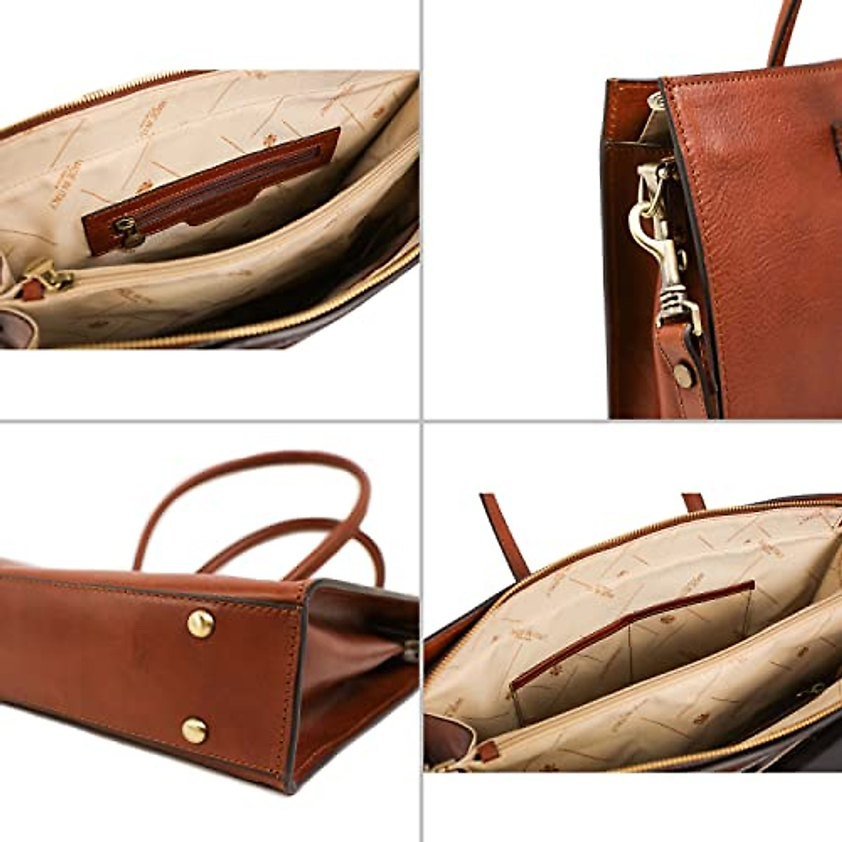 Time Resistance Leather Handbag - Top Handle Bag - Full-Grain Leather Tote Bag - Purse for Women (Cognac)