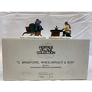 Dept 56, Heritage Village Collection C. Bradford, Wheelwright & Son" Set of 2 Handpainted Porcelain Accessories