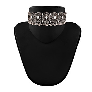 I Jewels Antique Silver Oxidized Ethnic Indian Traditional Bollywood Afghani Choker Necklace Jewellery Set for Women (MC069)