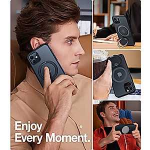 TORRAS Magnetic UPRO Ostand Designed for iPhone 12 Case & iPhone 12 Pro Case, Compatible with Magsafe Ring Stand, Military Grade Drop Protection, Shockproof Hard Translucent Slim 12 Phone Case, Black