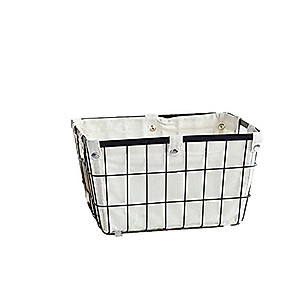 DODXIAOBEUL Handmade -Open Storage Bread Food Basket,Kitchen Cabinet and Pantry Storage Organizer Bin & Containers- Two Cut-Out Handles Wire Metal with Canvas Lining 13x10x7.5 Inches Black