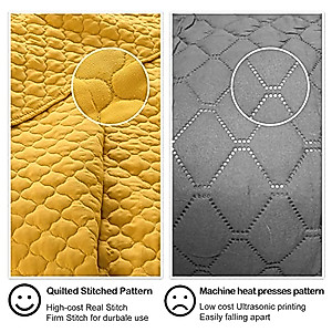 Yellow Quilt Queen Size, Lightweight Quilt for Summer Ultra-Soft Microfiber Modern Style Quilted Clouds Pattern Bedspread Quit Set 3 Pieces（(1 Quilt and 2 Pillow Shams)