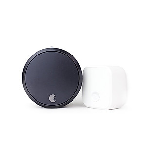 August Smart Lock Pro + Connect Hub - Wi-Fi Smart Lock for Keyless Entry - Works with Alexa, Google Assistant, and more – Dark Gray