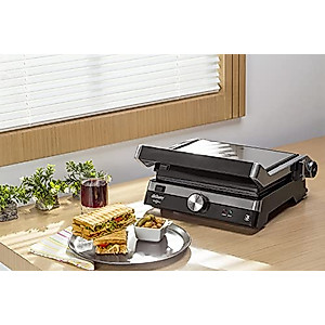 Arzum Panini Press, Sandwich Maker, Electric Indoor Grill, Stainless Steel Top Surface, Non-stick Die-cast Aluminium Plates, Upright Storage, Opens 180 degrees, 6 Slices, 1500W, Large (AR2023-UL)