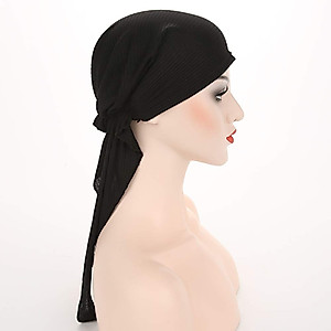 Fxhixiy Womens Turban Chemo Hat Head Scarves Slip-On Pre-Tied Headwear Bandana Sleep Hair Cover (Black)