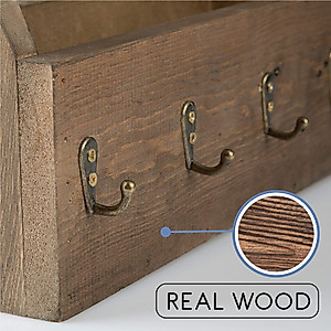 Ilyapa Key Holder for Wall, Farmhouse Mail Organizer Wall Mount, Rustic Wooden Mail Holder, Keys Center with 5 Antique Brass Hooks