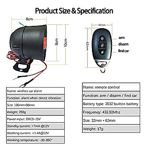 VJOYCAR DIYV1 1-Way Wireless Car Alarm Vehicle Security System Anti-Theft Burglar Vibration Sensor Horn Siren Universal 12V Auto Anti-Theft Protection System Simple DIY Install