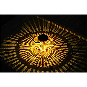 Outdoor Hanging Solar Lantern , 2 Pack Handmade Woven Lamp with Rope Handle Waterproof Table Light Home Decor for Backyard Balcony Patio Garden, Natural