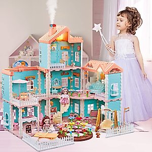 OENUX Doll House 7-8,Storytelling Dollhouse with Unique Furniture and Accessories,Toddler Pretend Play Toy Dolls House for Girls Age 3 4 5 6 7 8 9 Birthday