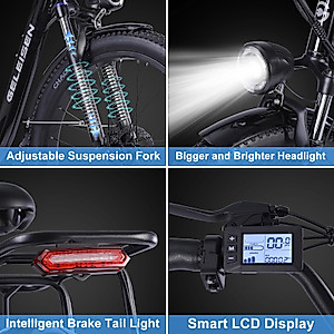 GELEISEN Electric Bike for Adults,750W 28MPH Electric City Cruiser Bicycle, 26" x 3.0 Fat Tire Step-Thru Ebike with 48V 14.5AH Removable Battery,Shimano 7-Speed Folding Electric Commuter Bike (Black)