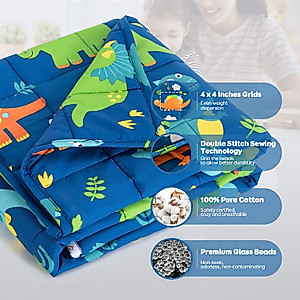 Sivio Weighted Lap Pad for Kid 2lbs 100% Cotton Weighted Blanket for Children Sensory Weighted Lap Blanket for Kids Indoor Outdoor, 19 x 21 Inch, Blue Dinosaur
