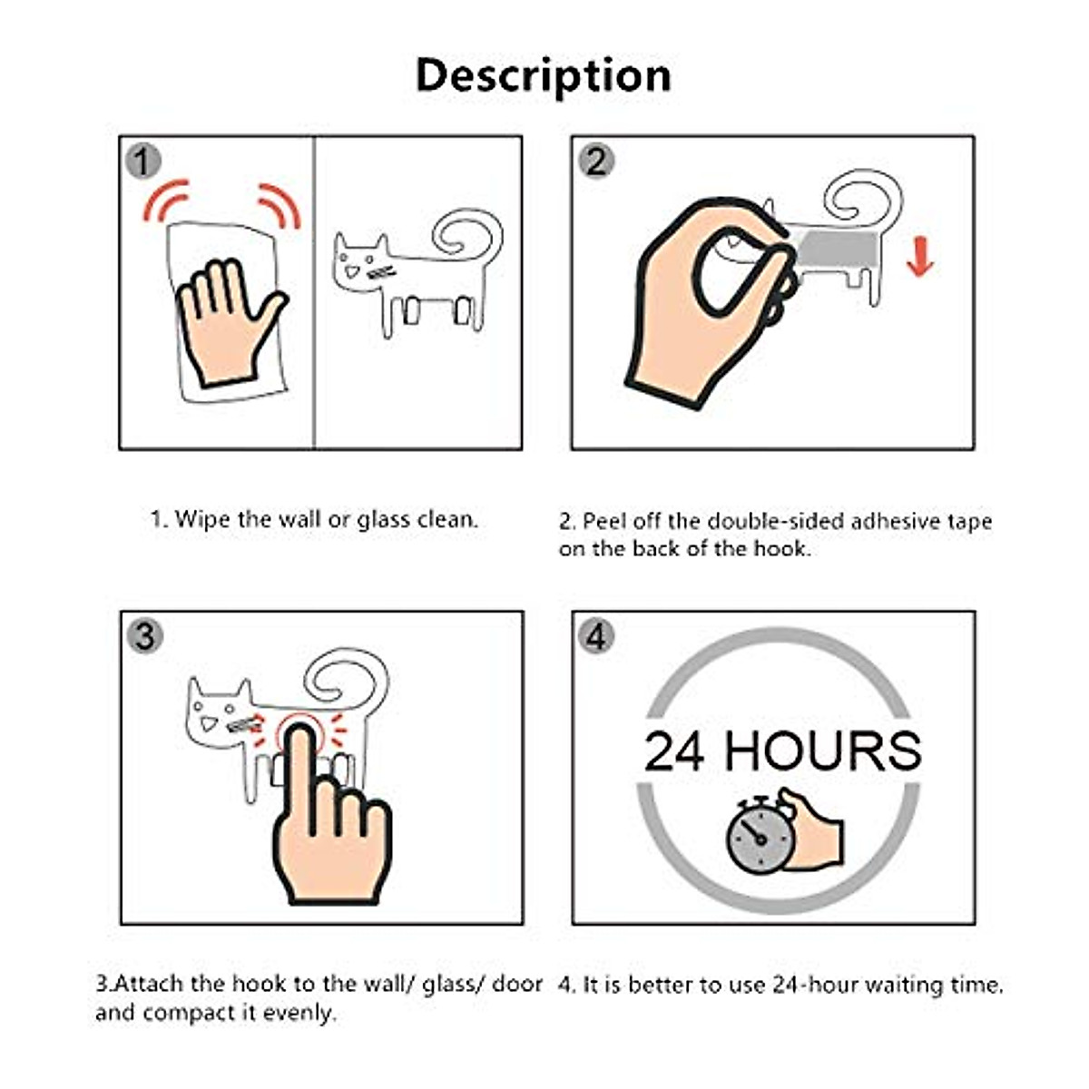 DPOWERFUL 3 Pcs Towel Hook Self-Adhesive Bath Robe Hook 2 Hooks Creative Cat Deco Wall Hooks Stainless Steel Towel Rack Coat Hooks for Bathroom Kitchen